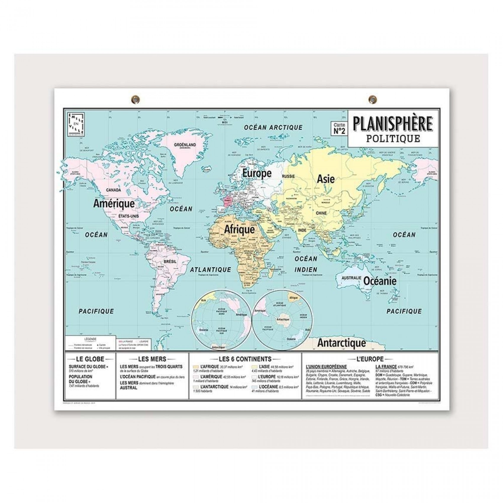Carte Vintage - Planisphère Politique - Emile En Ville | Jeujouethique.com