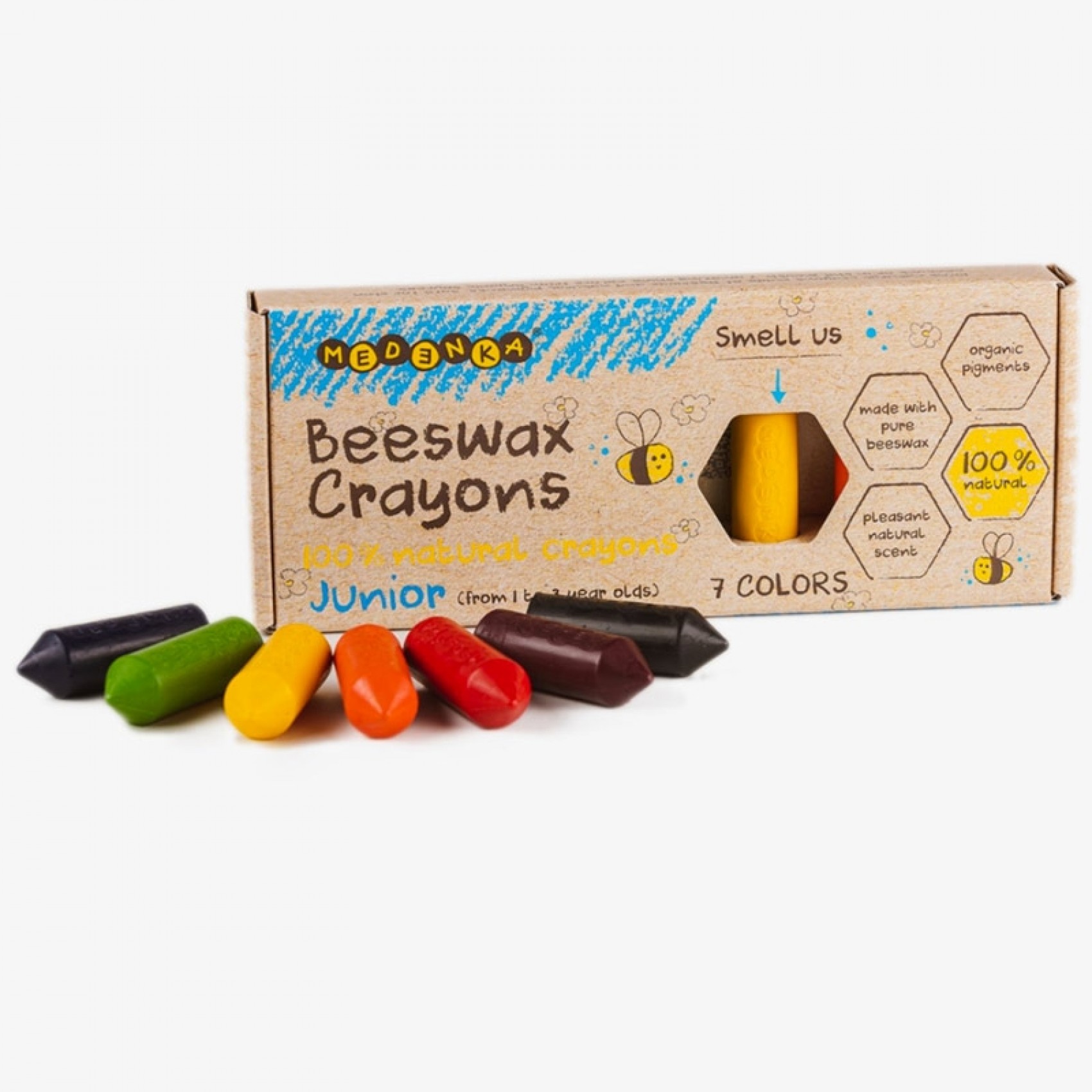 Lot de sept crayons naturels à la cire d'abeille - Dès 12 mois ...