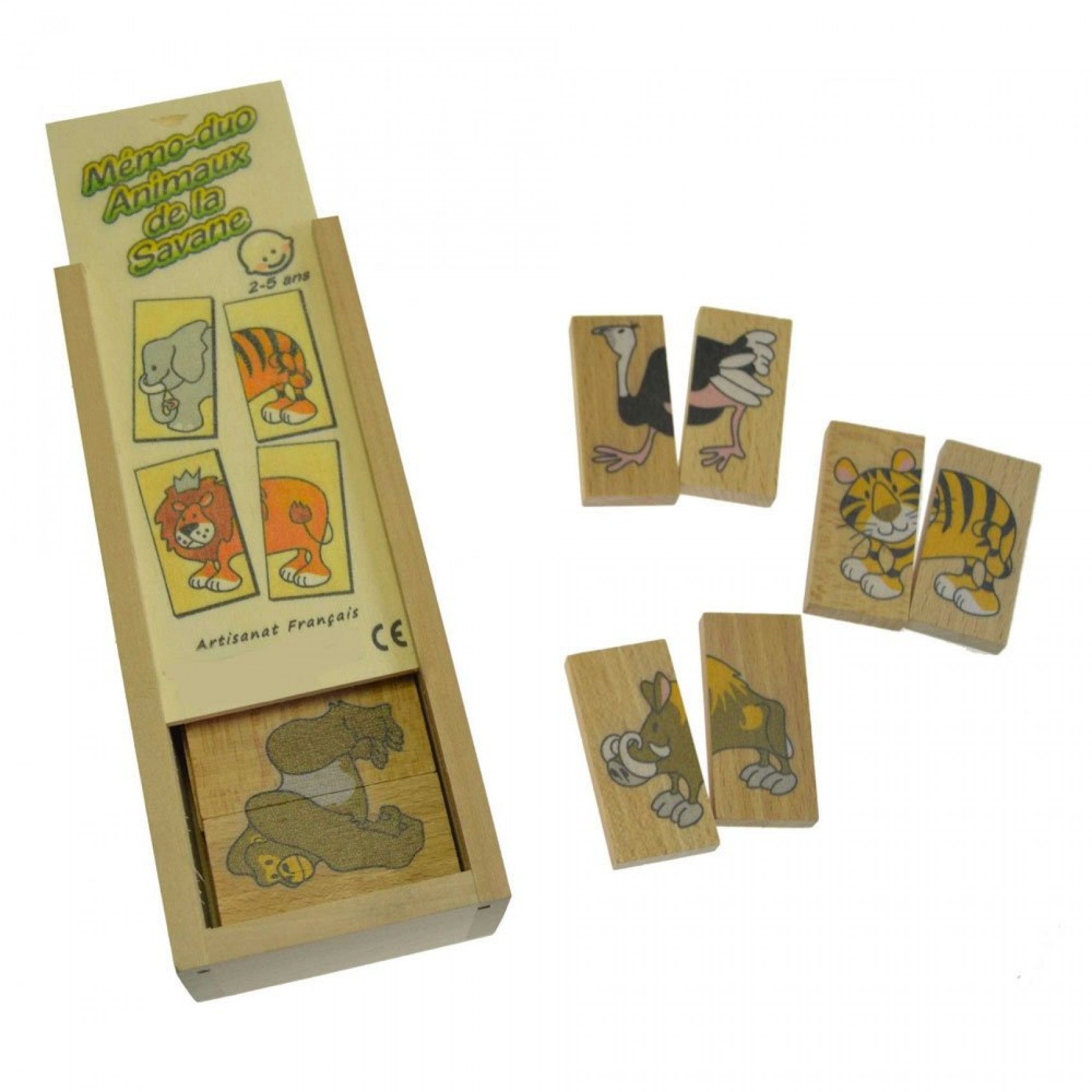 Mémo-Dominos des Animaux de la Savane - Artisan du Jura | Jeujouethique.com