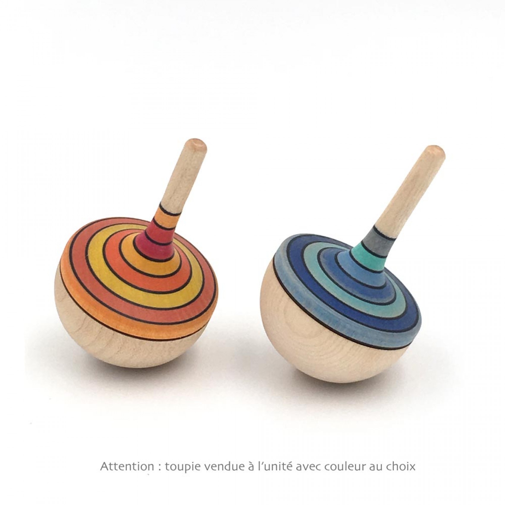 Toupie en bois colorée à rayures - Fabricant Autrichien | Jeujouethique.com